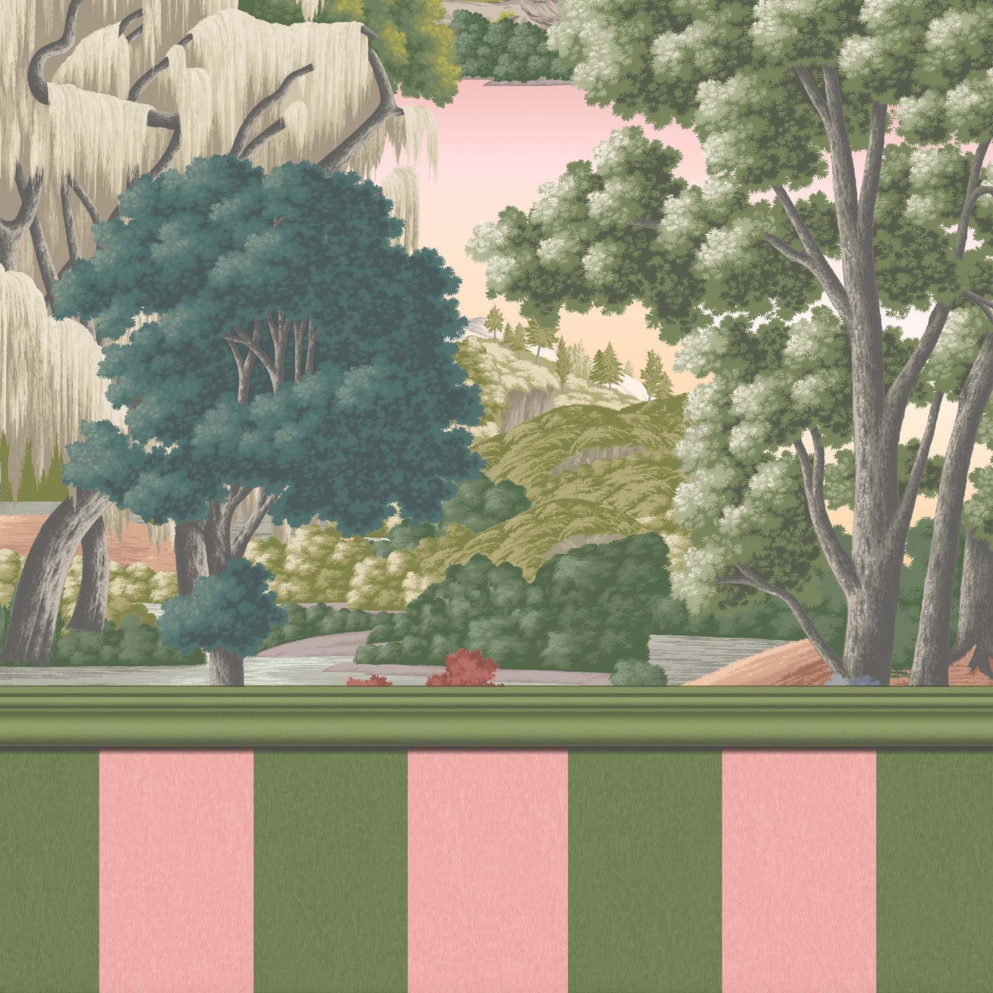 Bloomsbury Pink Haze Wallpaper – Botanical Stripe, Paste-the-Wall ...