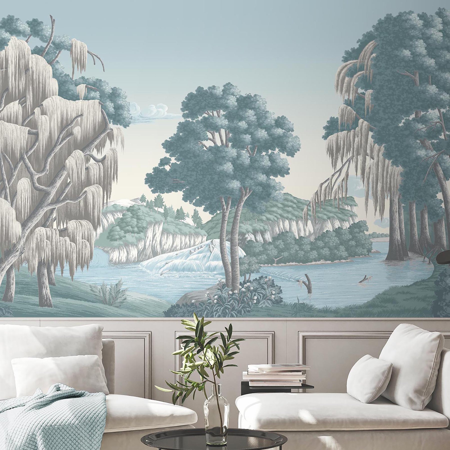 Pavilion Gardens Eau De Nil Ready Made Mural By Woodchip & Magnolia
