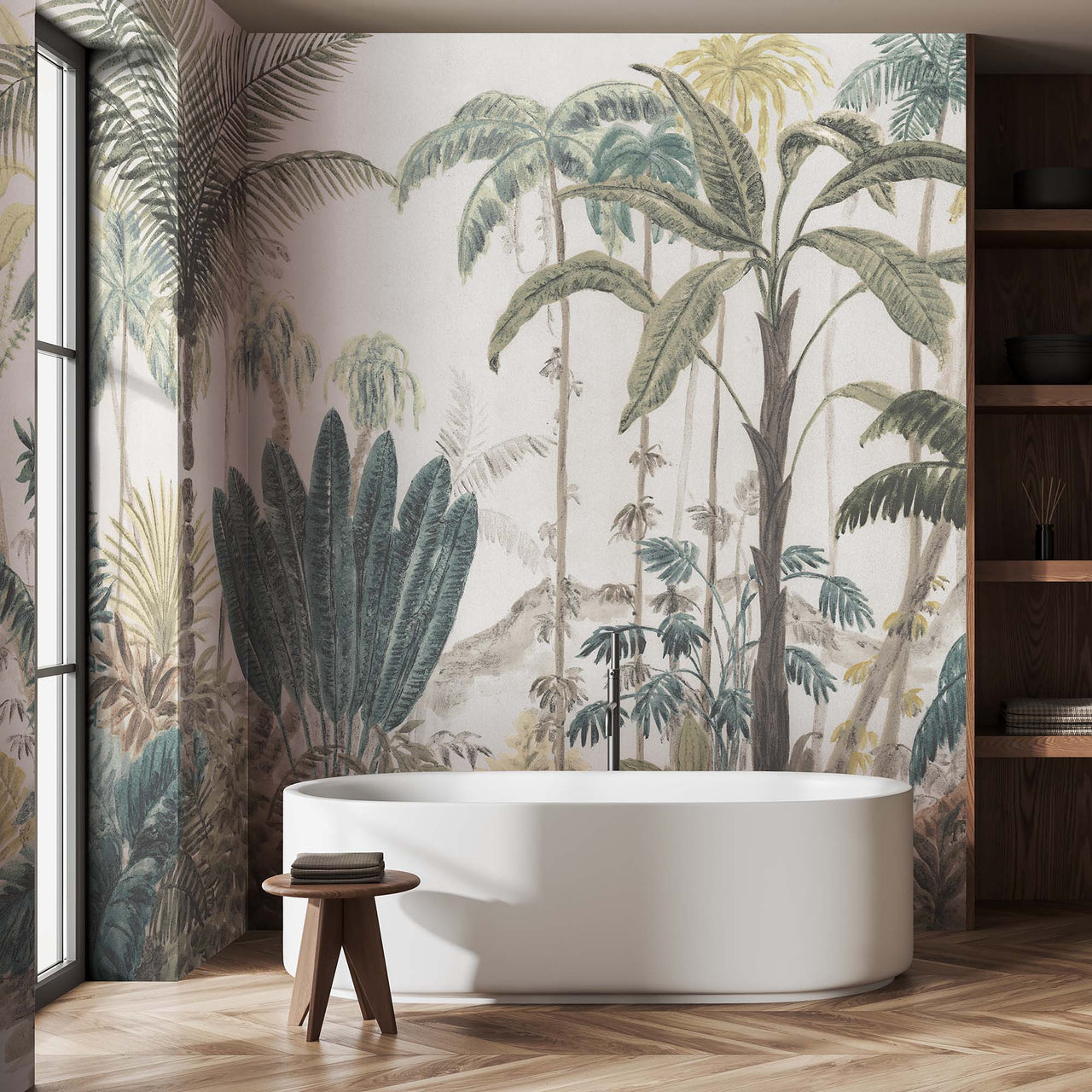 Rio Green Smoke Mural – Tropical Botanical Wallpaper, Paste-the-Wall ...