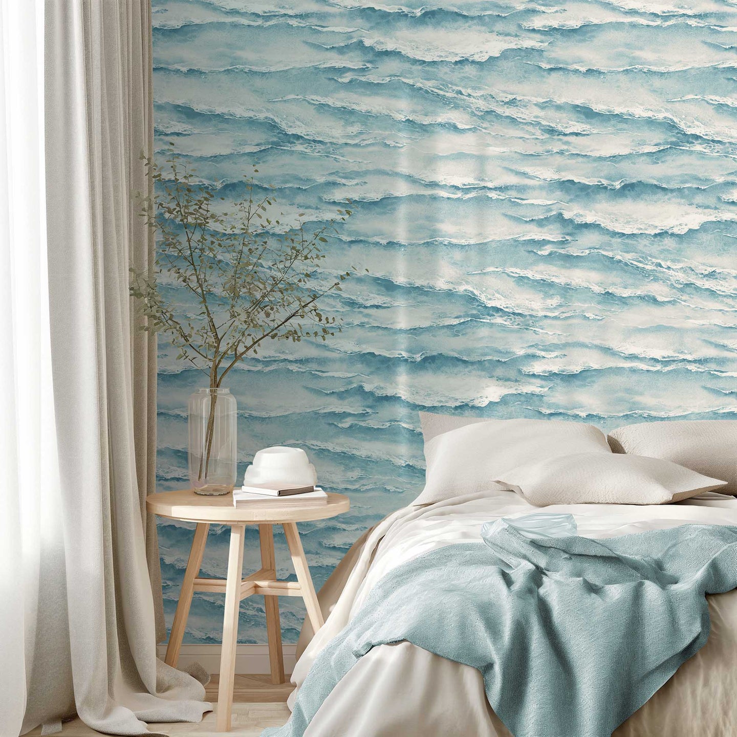 Ebb & Flow Sea Wave Seaspray Blue Wallpaper – Abstract Coastal Design ...