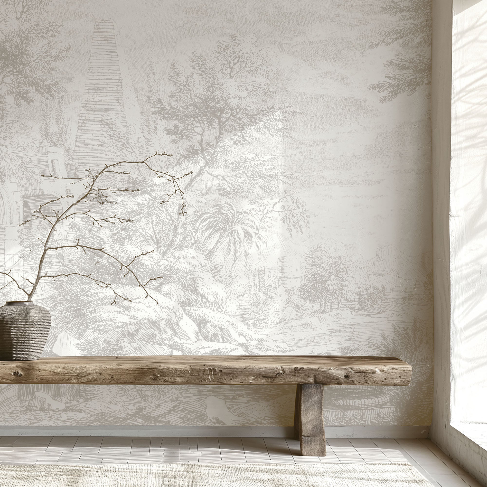 Agora Cream Mural – Vintage Botanical Wall Mural, Paste-the-Wall ...