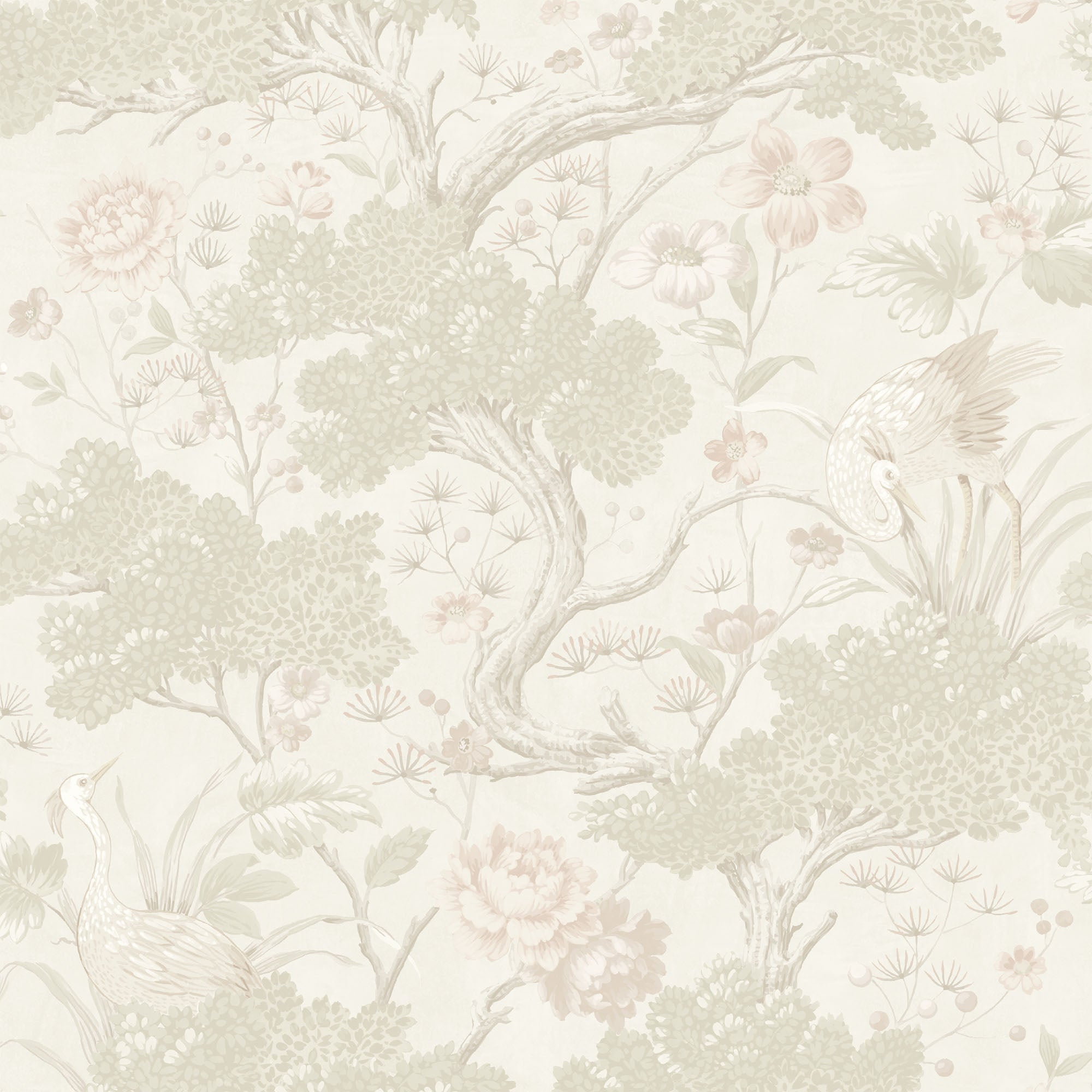 Crane Bird Pastel Wallpaper – Chinoiserie Botanical, Paste-the-Wall ...