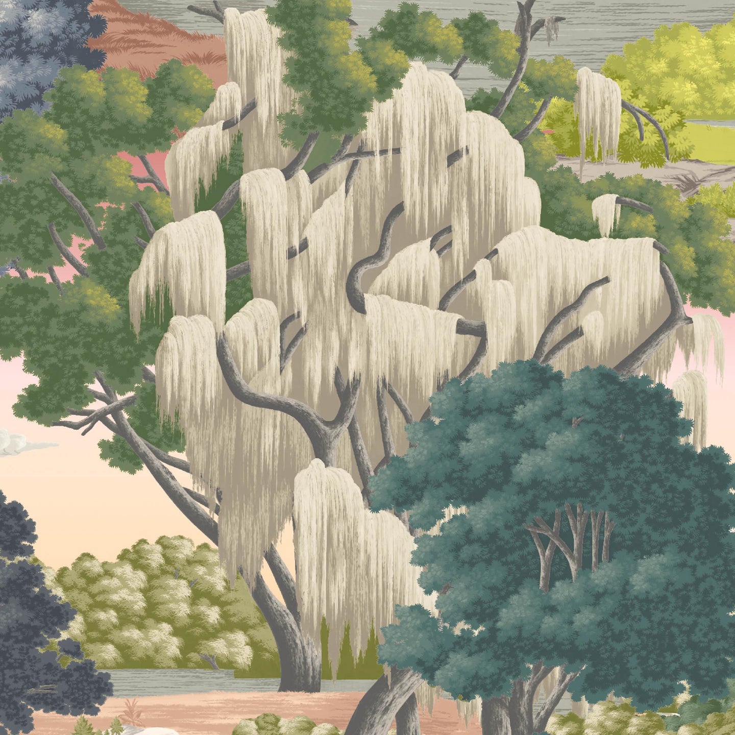 Enchanted Gardens Pink Haze Wallpaper – Chinoiserie Mural, Botanical ...