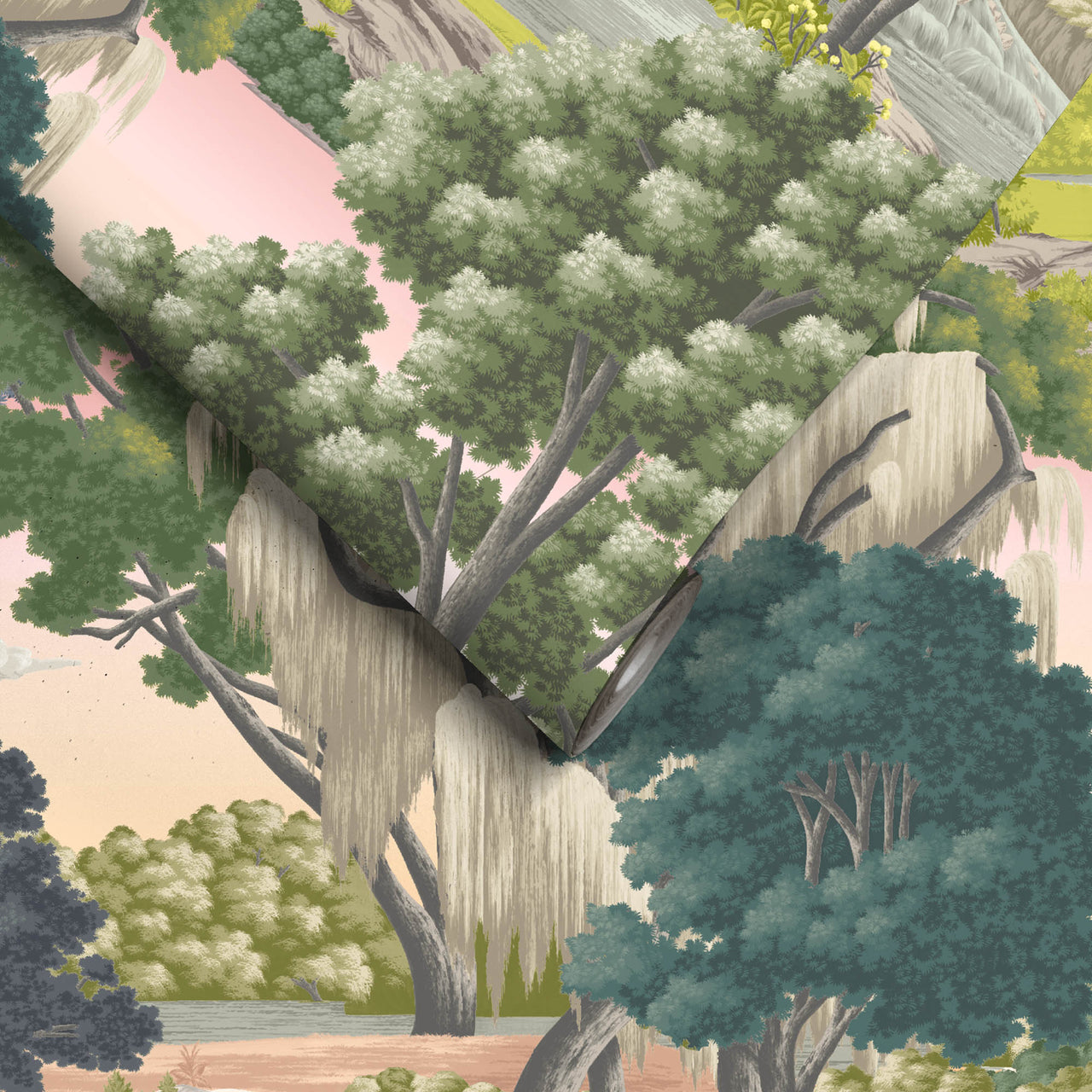Enchanted Gardens Pink Haze Wallpaper – Chinoiserie Mural, Botanical ...