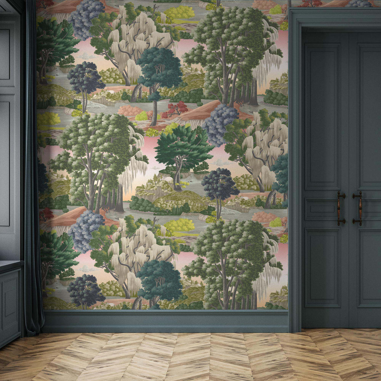 Enchanted Gardens Pink Haze Wallpaper – Chinoiserie Mural, Botanical ...