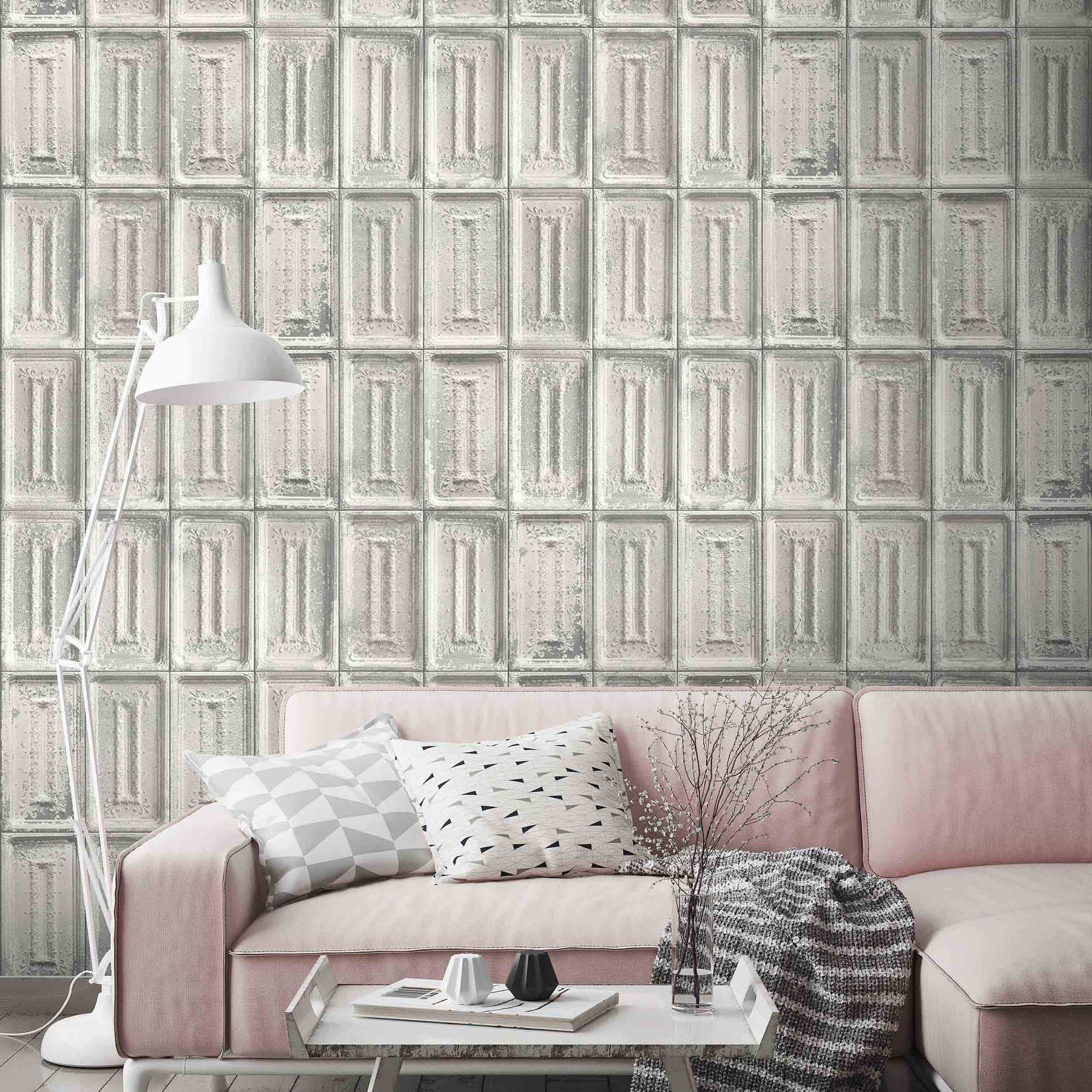 Lex Grey Wallpaper – Geometric Faux Tile, Industrial Luxe, Paste-the ...