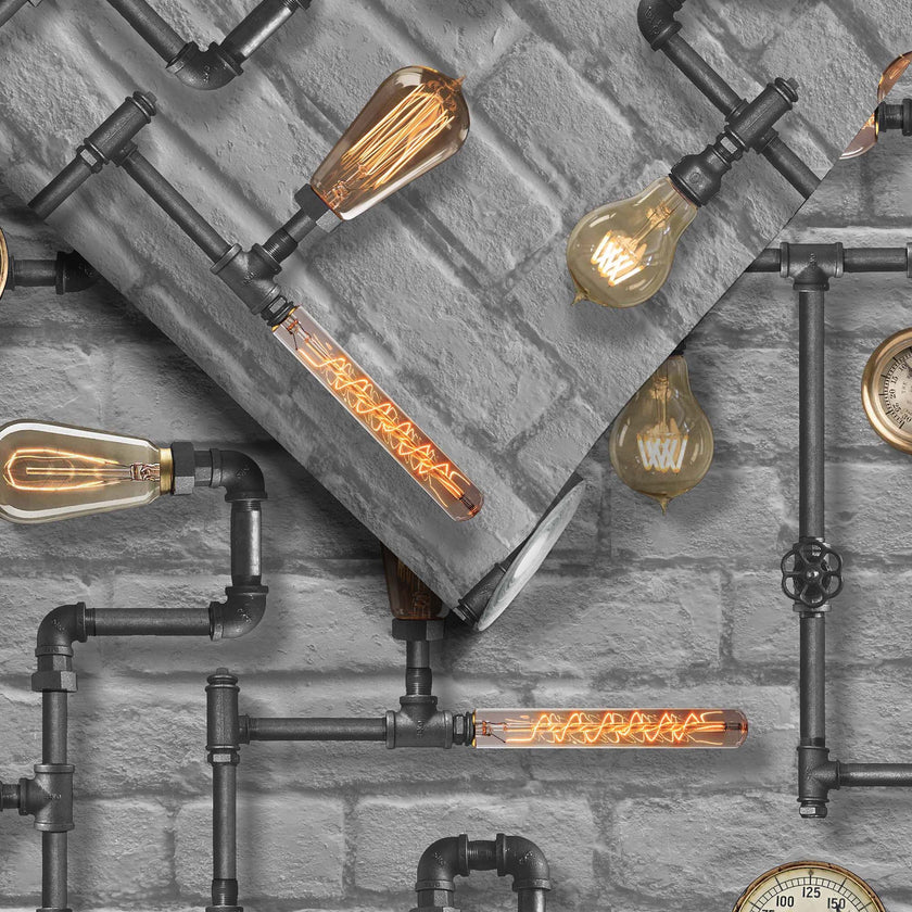 Steampunk Grey Wallpaper – Industrial Brick Design, Paste-the-Wall ...