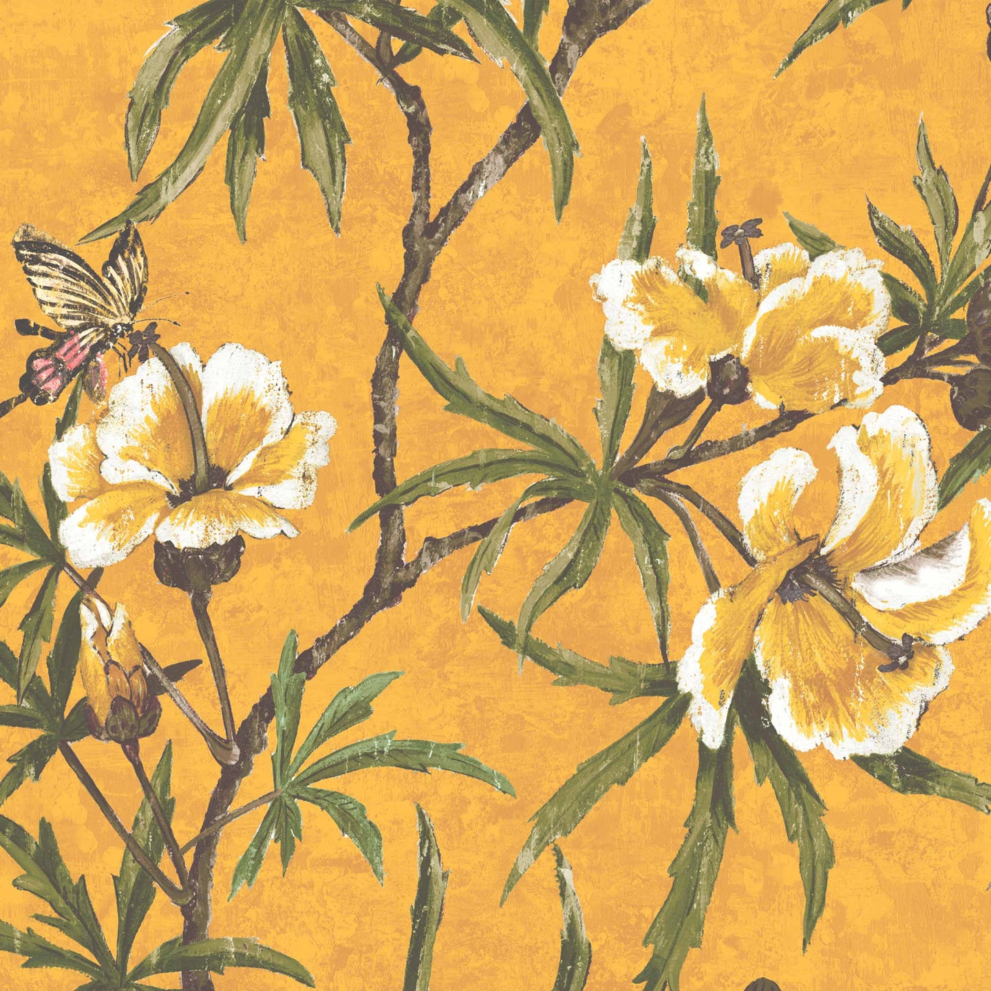 Zen Imperial Yellow Wallpaper – Chinoiserie Floral, Paste-the-Wall ...