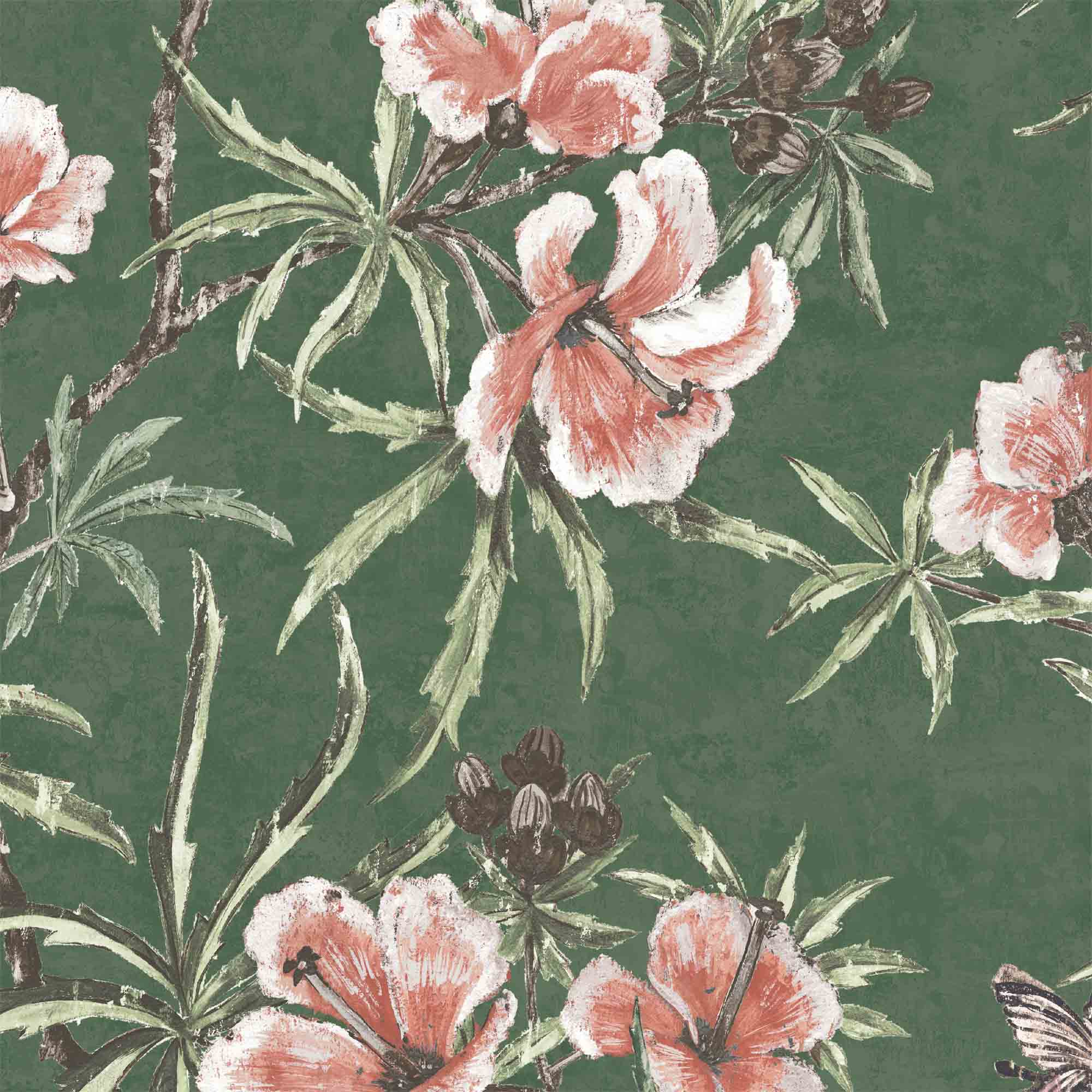 Zen Botanical Green Wallpaper – Chinoiserie Floral, Paste-the-Wall ...