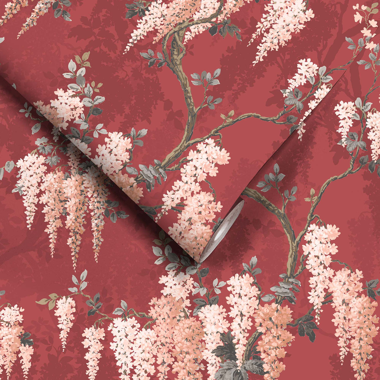 Wisteria Boudoir Berry Red Wallpaper – Chinoiserie Floral, Vintage ...