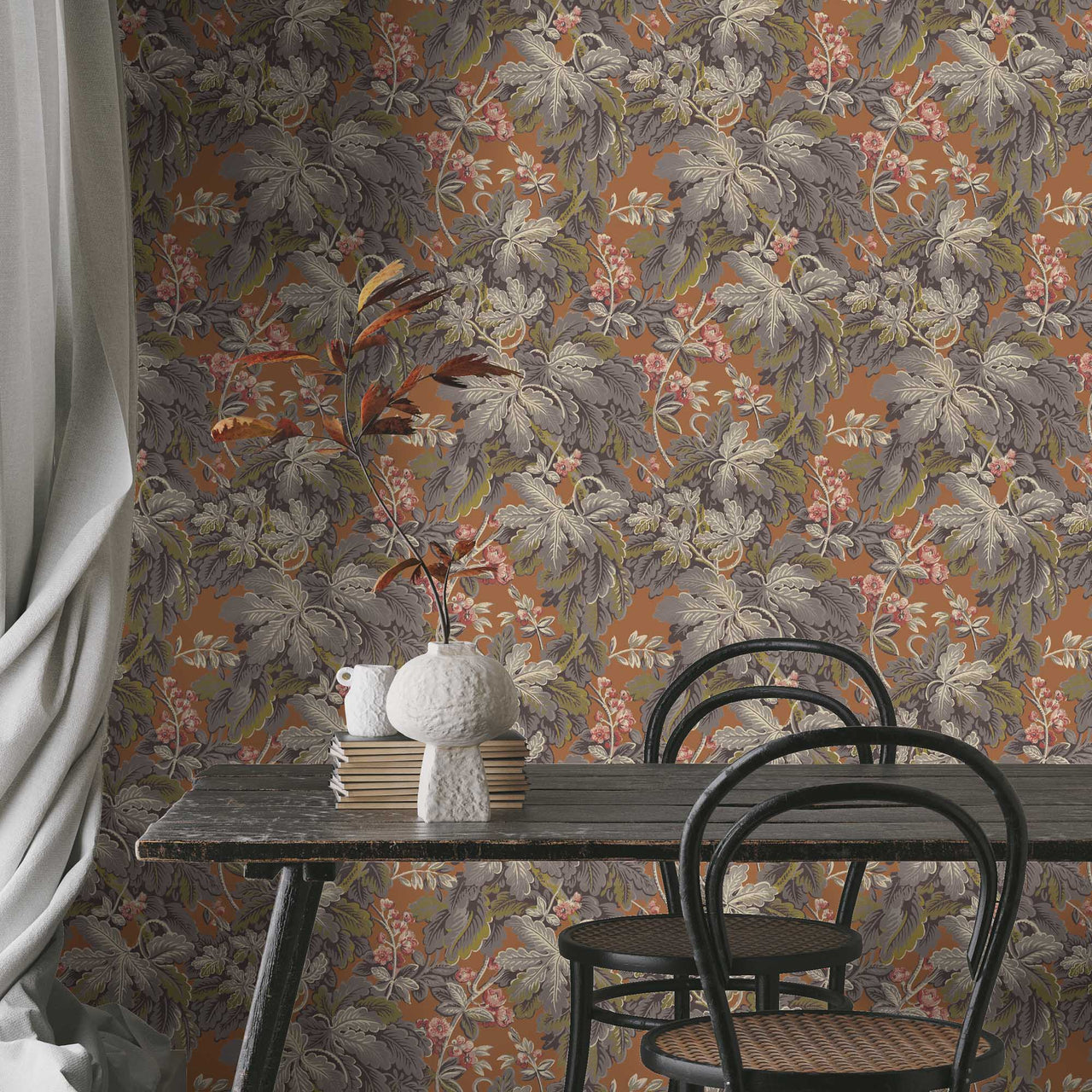 Avar Hare Wallpaper – Botanical, Dark Brown, Trees & Leaves, Paste-the ...