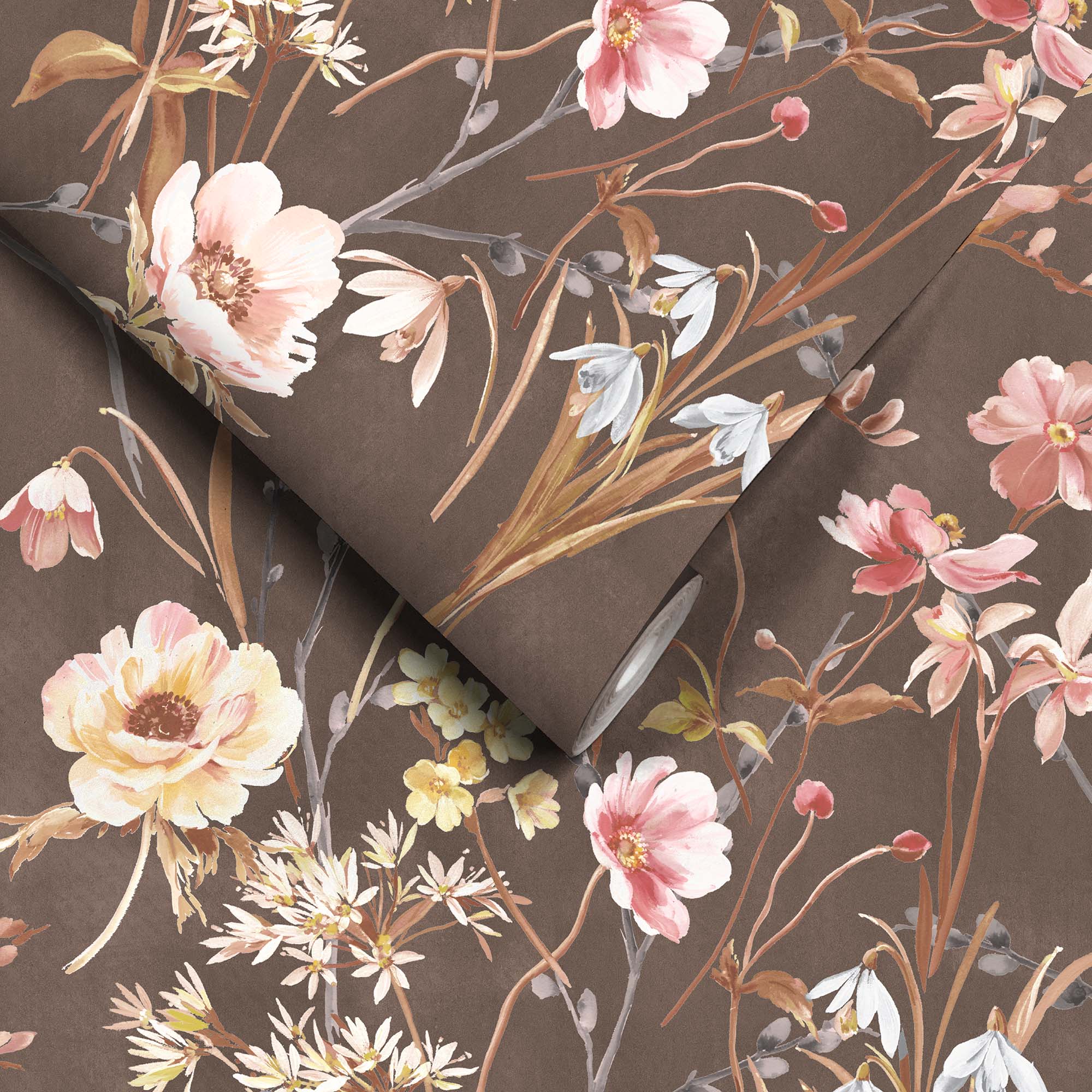 Maytime Vintage Brown Wallpaper – Botanical Floral, Paste-the-Wall ...