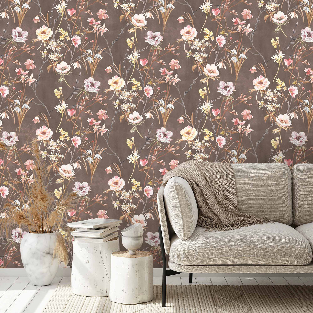 Maytime Vintage Brown Wallpaper – Botanical Floral, Paste-the-Wall ...