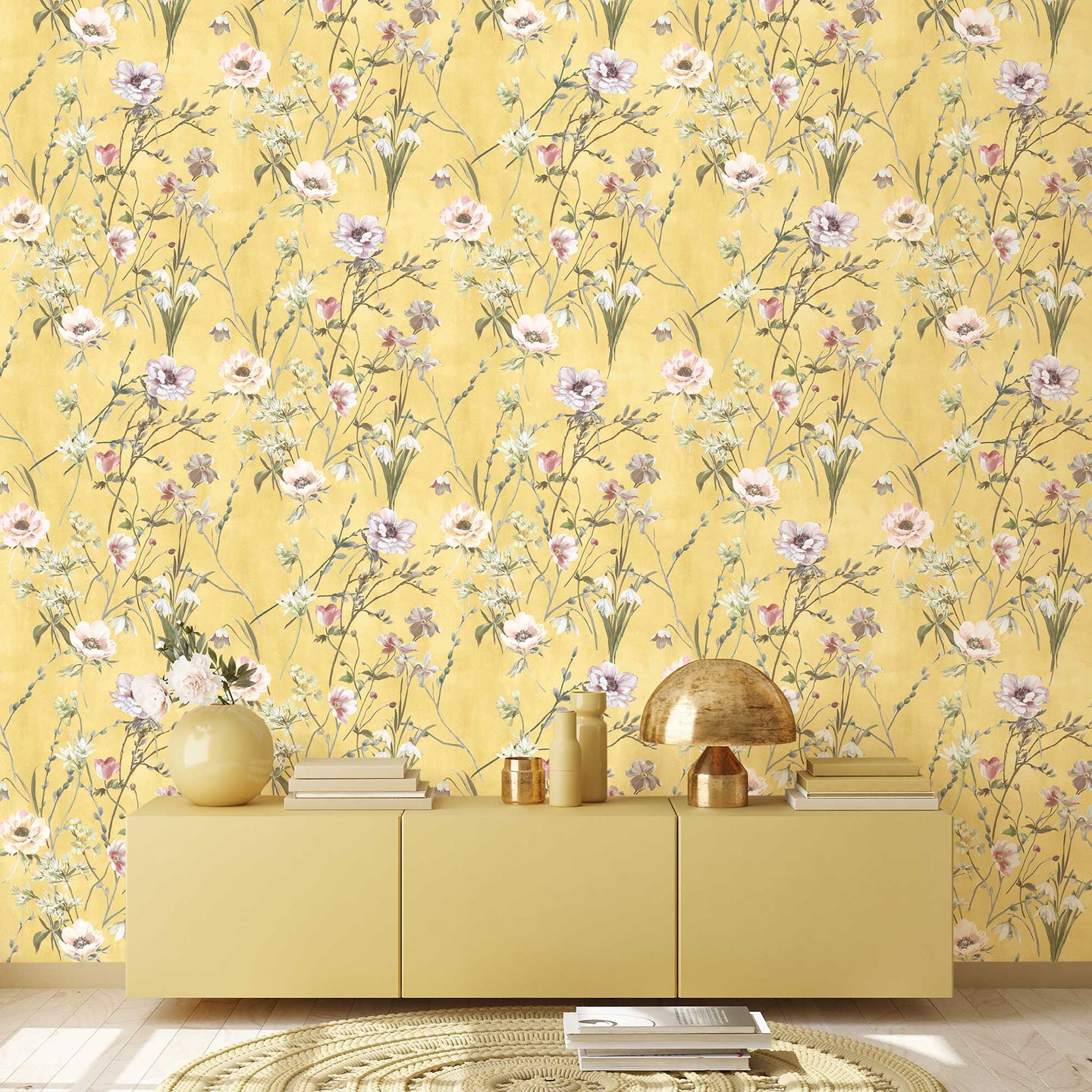 Maytime Sunny Yellow Wallpaper – Botanical Floral Design, Paste-the ...