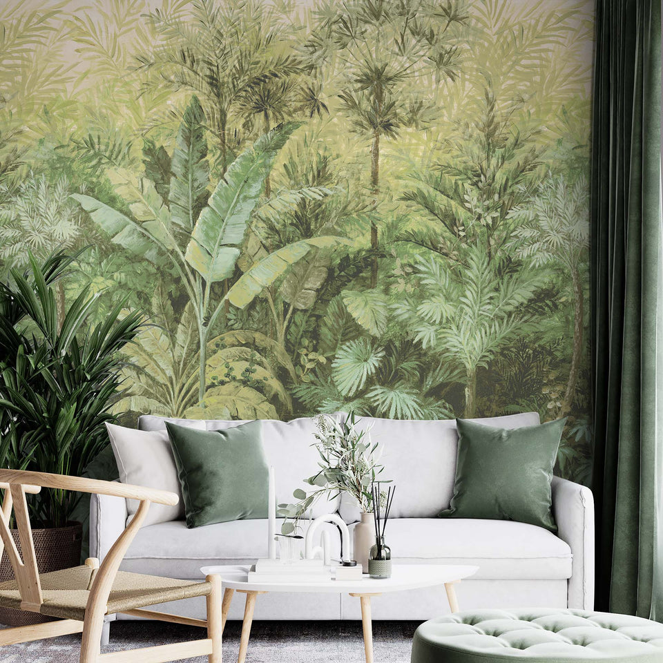 Biome Lush Green Mural – Tropical Botanical Wall Mural, Paste-the-Wall ...