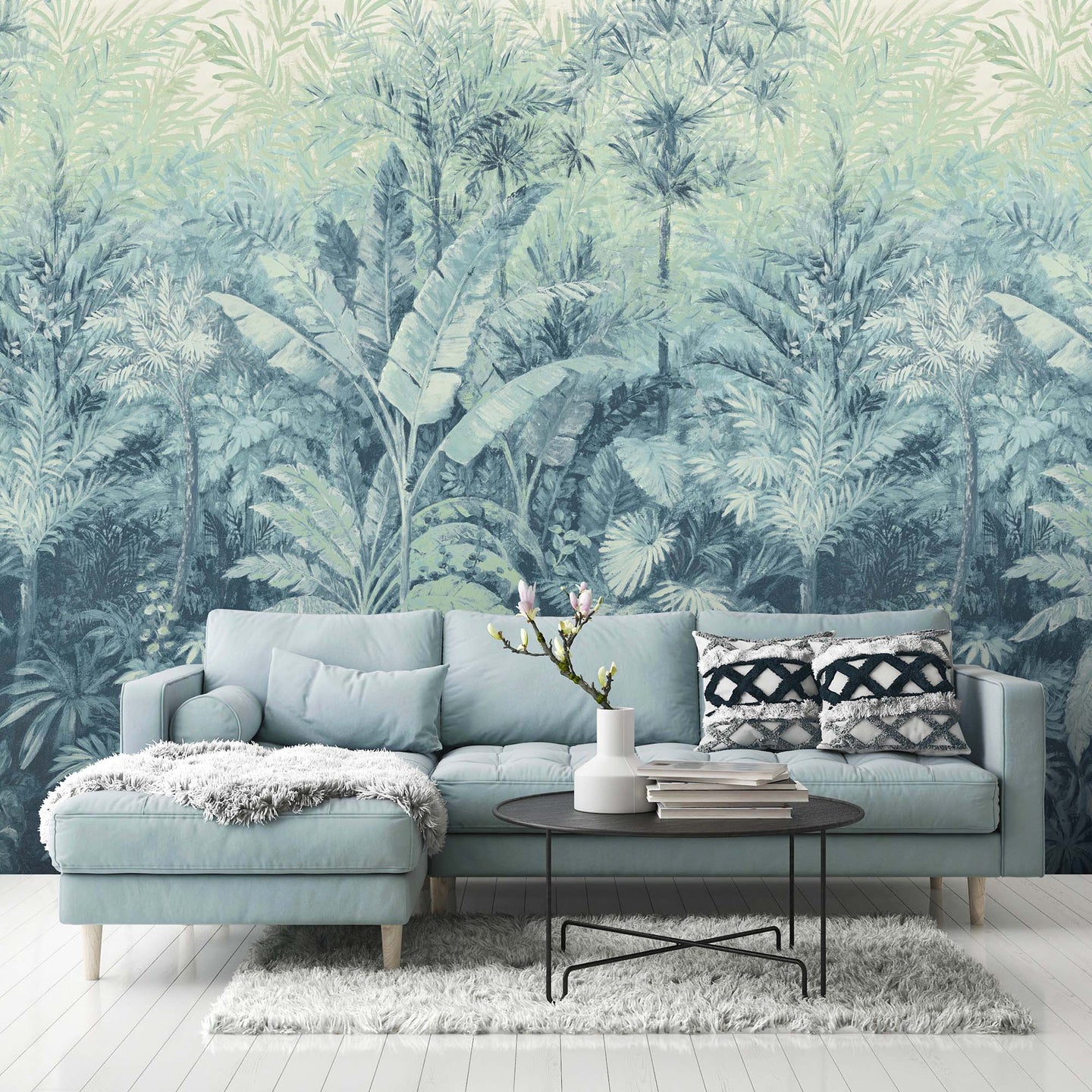 Biome Inky Blue Mural – Tropical Botanical Wall Mural, Paste-the-Wall ...