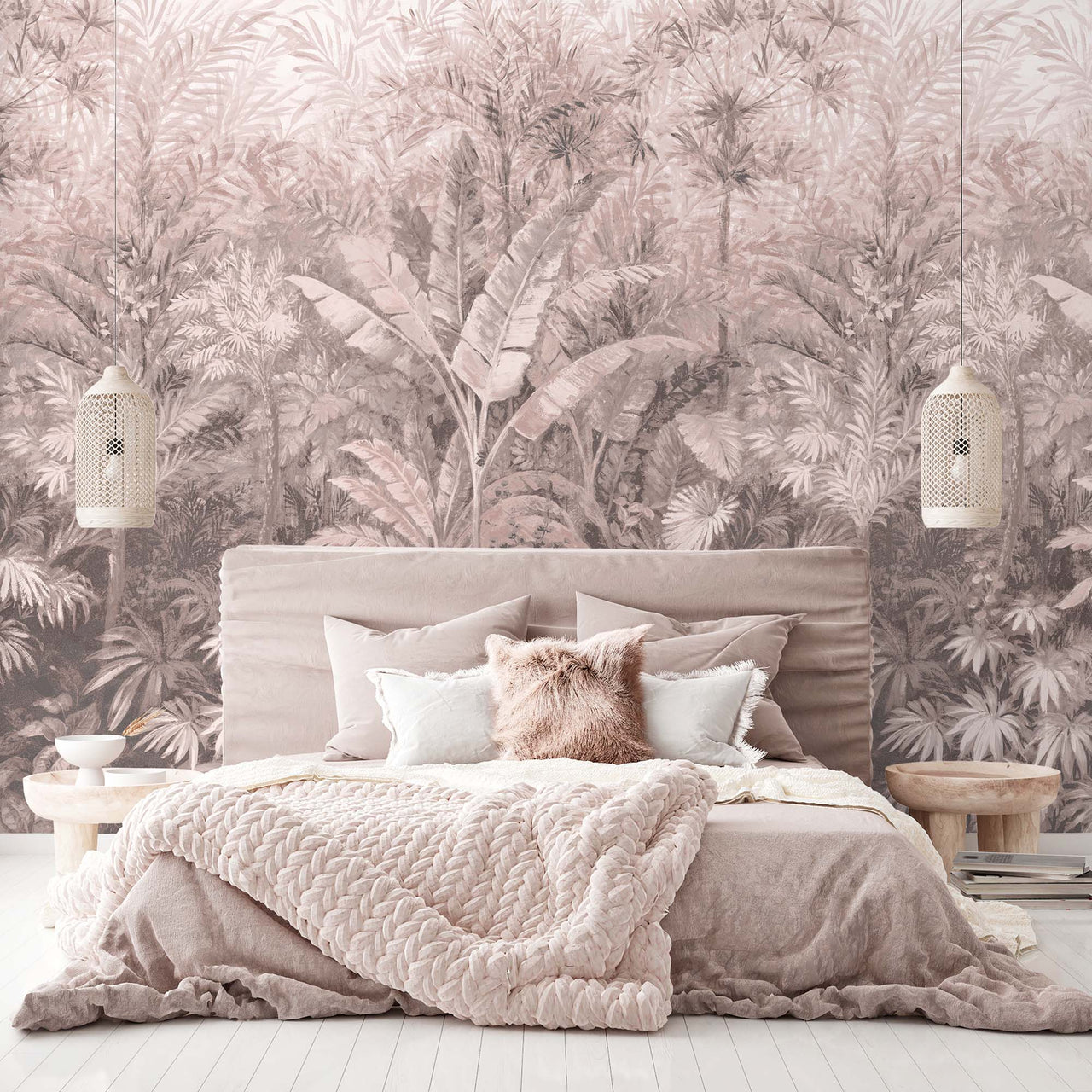 Biome Blush Pink Mural – Botanical Tropical Wall Mural, Paste-the-Wall ...