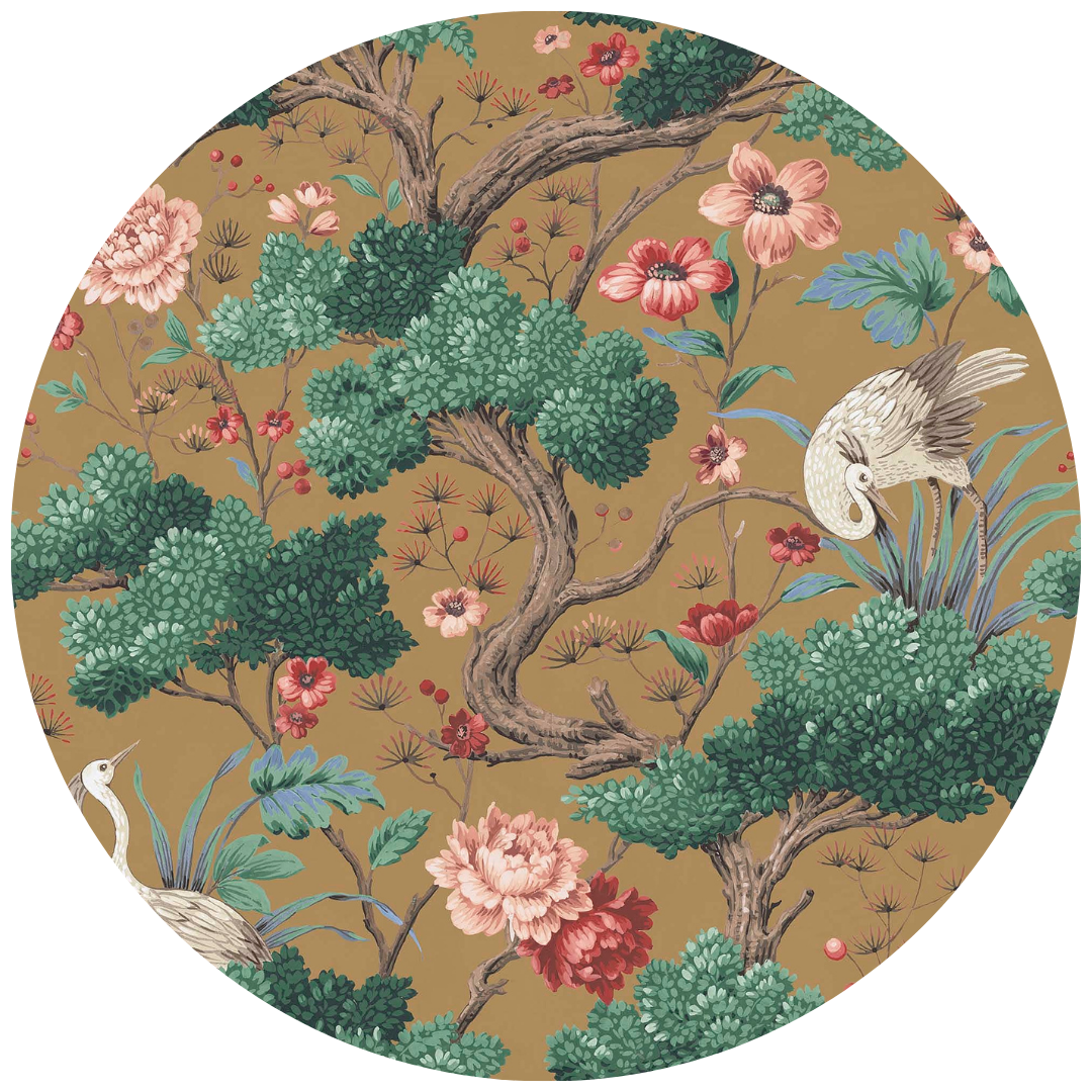 Crane Bird Mustard Linen Fabric by Woodchip & Magnolia